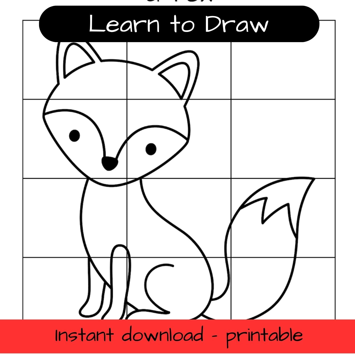 Learn to Draw - Woodland fox - printable grid drawing activity – Kiss ...