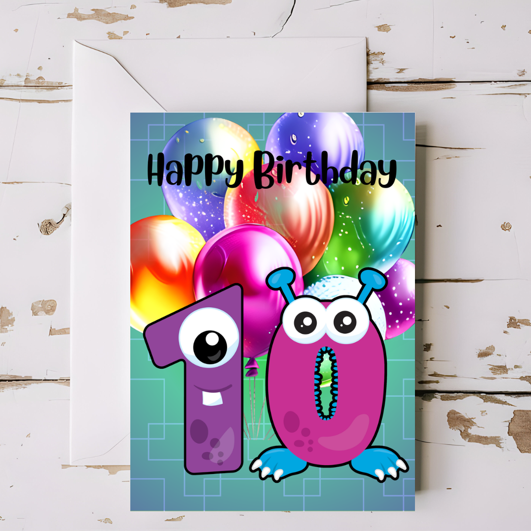 Birthday Greeting card with envelope - 10 years old - printable – Kiss ...