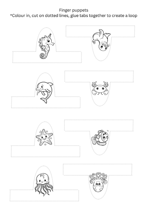 Printable Ocean Animals finger puppets - colouring, pretend play ...