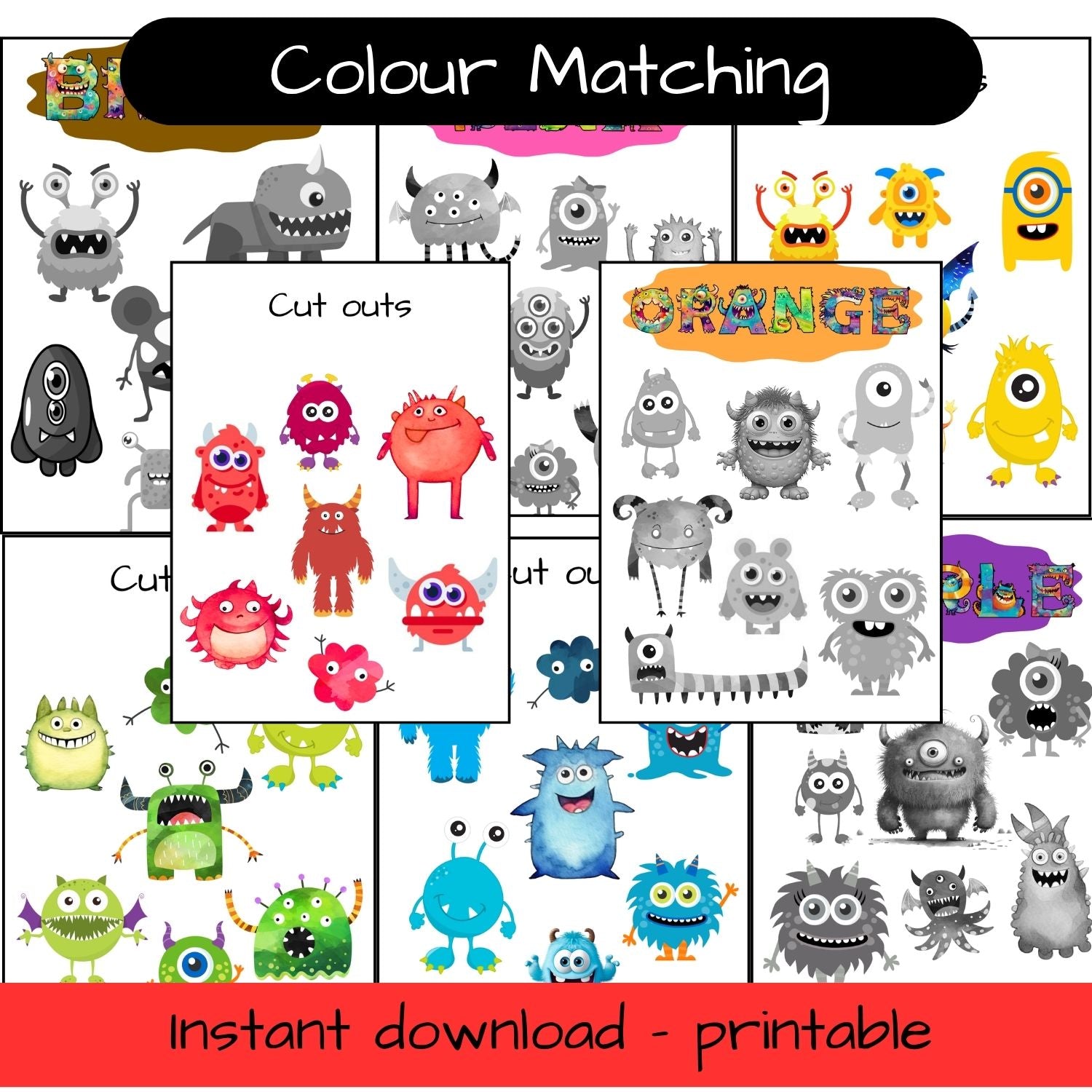 Printable Monster activity sheets x8, Busy Book - Match the colours, H ...