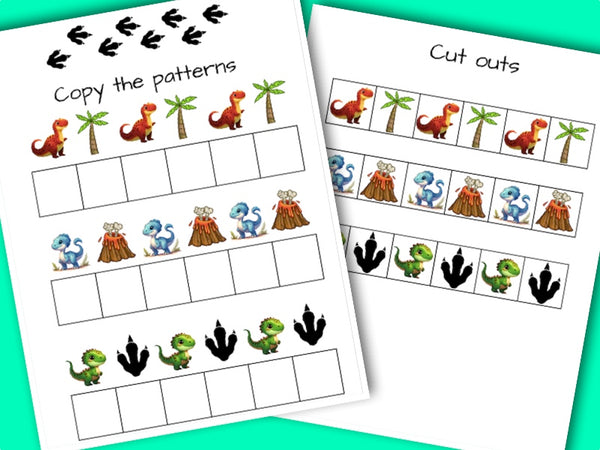 Printable Dinosaur activity sheets - pattern sequencing – kissmypatootie