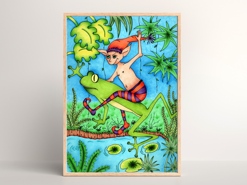 Printable kids wall art - elf riding a frog – Kiss My Patootie